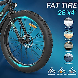 aostirmotor Electric Bike 500W 36V 13Ah Ebike, 26x4.0 inch Fat Tire Ebike, Electric Mountain Bike，Electric Bike for Adults