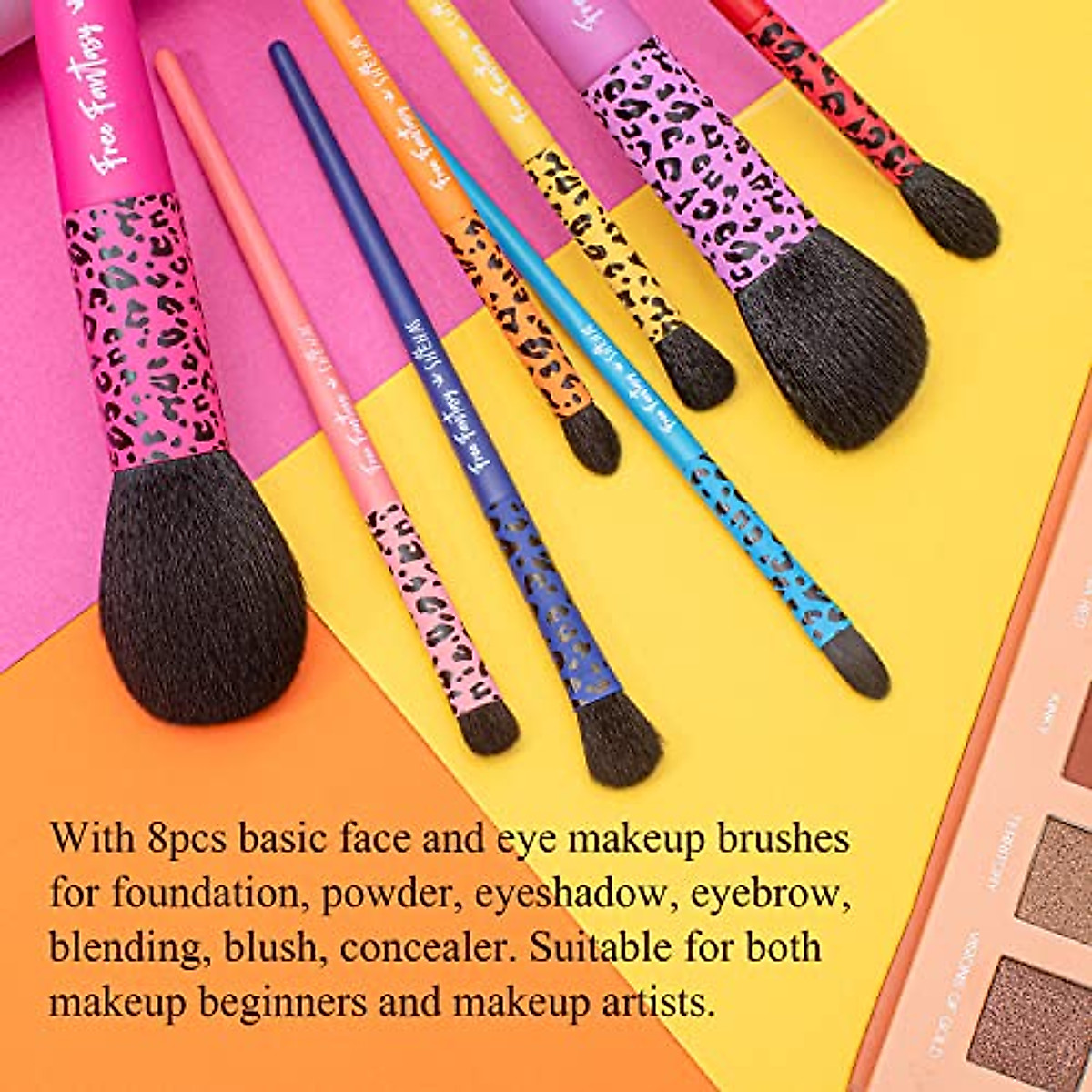 SHE HAS Makeup Brushes Set for Beginners Colorful Makeup Brush Kit Set 8Pcs Cute Make Up Brushes for Girls Premium Synthetic Face Powder Blush Contour Concealer Eyeshadow Leopard Print Makeup Brushes