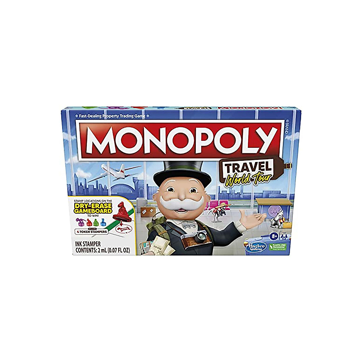 Hasbro Gaming Monopoly World Tour Board Game with Token Stampers and Dry-Erase Gameboard for Family Game Night
