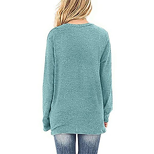 SimpleFun Long Sleeve Tee Shirts for Women Loose Fit V-neck Fall Knotted Sexy Tops with Sleeves Light Green M