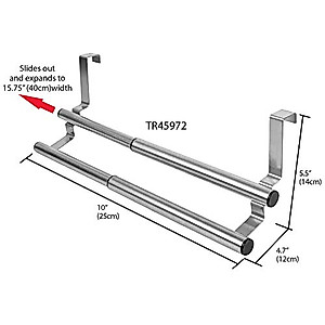 Home Basics Cabinet Door Quick Install Hanging Modern Expandable 2 Tier Steel, Storage and Display Rack for Hand, Dish, and Tea Towels, Chrome