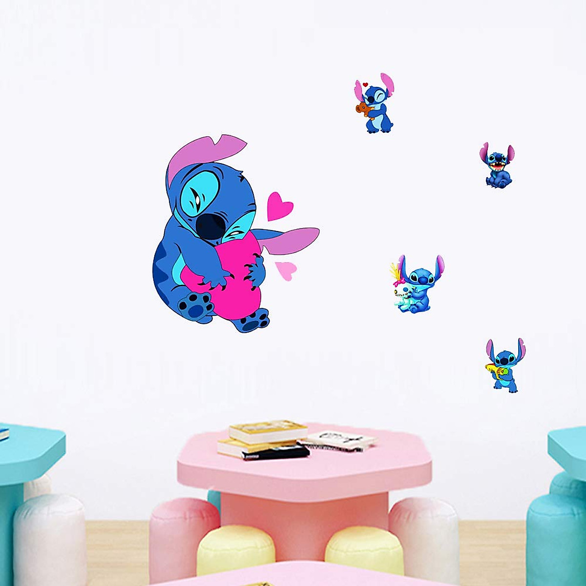 SKTFFR Lilo & Stitch Wall Stickers Cartoon Wall Decals Excellent Vinyl Wall Decor for Girls Room Living Room (Size 17.7 x 23.7 inch)