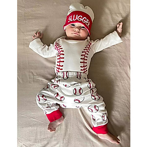 COSLAND Baby Baseball Outfit Infant Boys Cotton Pant Sets, White, Newborn