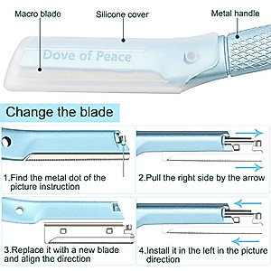 Dove of peace Dermaplaning Tool Beauty,Metal eyebrow knife, face hair cleaning tool, Women's Shaving Razors & Blades (Sky blue)