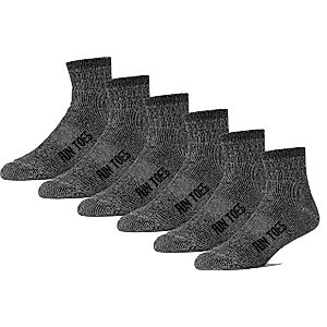 FUN TOES Men's 80% Wool Ankle Socks 6 Pack Strong Arch Support Winter Cushioned Bottom Ideal for Hiking (Black, Men's 10-13)