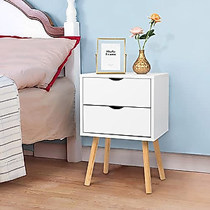 UDeuxff Nightstands,Bedside Table with 2 Drawers &Wood Legs,Wood Accent Table,Side Table End Table for Bedroom,Living Room,Dorm,Easy Assembly (1 Pack)