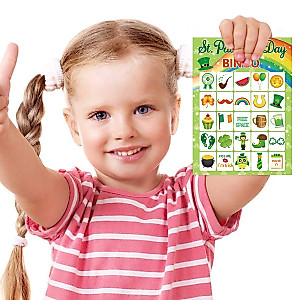 St.Patrick’s Day Bingo Game for Kids 24 Players Green Shamrock Party Game Supplies