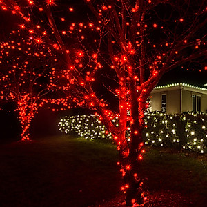 Dazzle Bright 300 LED Christmas String Lights, 100 FT Connectable Waterproof String Lights Green Wire with 8 Modes Christmas Decoration for Indoor Outdoor Party Yard Garden Decor (Red)