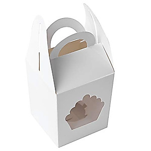 ONE MORE Individual Cupcake Containers,Large Single Cupcake Boxes Carrier with Insert & Handles and PVC Window For Birthday Party(White 15)