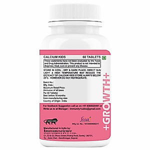 LMP Calcium for Kids with Vitamin D3 (VIT d), Magnesium, Zinc, Vitamin C, L lysine Multivitamin Supplement for Strong Bone, Teeth, Immunity, Growth and Development- 60 Tablets