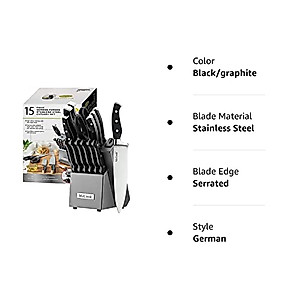 McCook® MC25A Knife Sets,15 Pieces German Stainless Steel Kitchen Knife Block Set with Built-in Sharpener