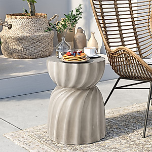 SUNBURY Concrete Side Table, Outdoor Side Table for Patio, 14" Outdoor Accent Table Patio Side Table End Table in Light Gray, Ceramic Side Table Garden Stool Log Table