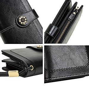 Pearl Angeli Wristlet Wallets for Women Waxy Leather Credit Card Wallet with Rfid Blocking