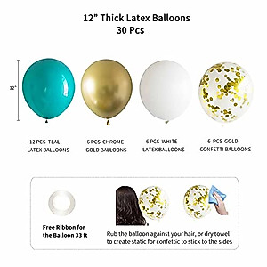 ANSOMO Teal Blue and Gold Happy Birthday Party Decorations Banner Turquoise Aqua Foil Fringe Curtain Tissue Pom Poms Balloons