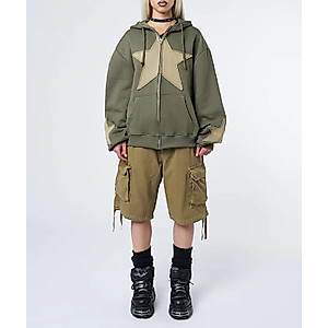 ROAONOCOMO Women Y2K Zip Up Hoodie Star Printed Oversized Sweatshirts Fairy Grunge Graphic Hooded Jacket Harajuku Streetwear