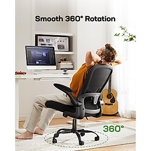 Marsail Office Chair Ergonomic-Desk Chair: Mesh Back Home Office Chair with Adjustable Lumbar Support, Computer Desk Chair with Flip-up Armrests Swivel Home Office Task Chair(Black)