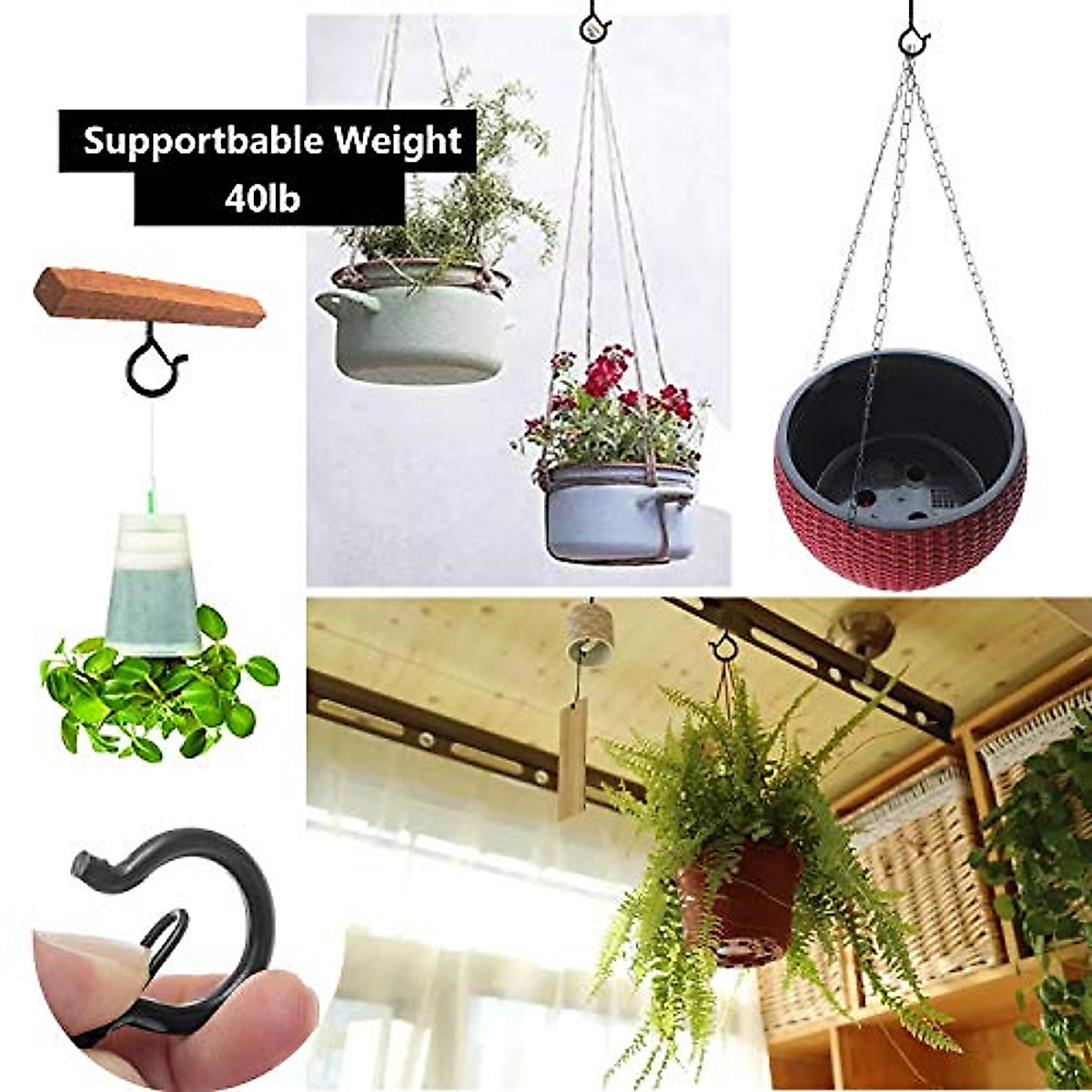 TAIHUIMY 16 Pack Q-Hanger Hooks for Outdoor String Lights, Eye Hooks Screw Christmas Rope Light Clips, Wall Cabinet Ceiling Hooks with Safety Buckle for Wire Party Light Plants Wind Chimes