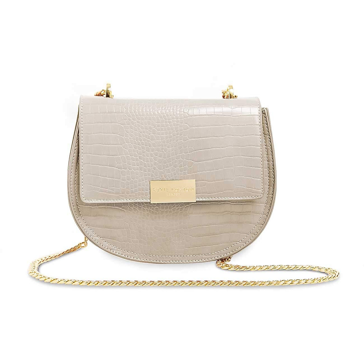 KATIE LOXTON Faux Crocodile Womens Vegan Leather Adjustable Versatile Crossbody Saddle Bag Stone