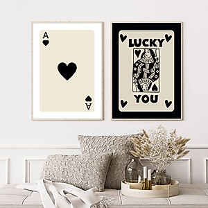 Trendy Retro Wall Art Set Of 2, Retro Trendy Aesthetic Print, Black Ace Card Poster Aesthetic Art , Lucky You Poster, Trendy Wall Art, Funny Art Digital 16x24inch Unframed