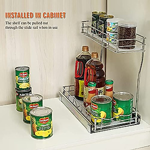 TQVAI Pull Out Cabinet Drawer Organizer, 2 Tier Kitchen Cabinet Roll Out Storage Shelves, Slide Wire Shelf Basket - Request at Least 12 inch Cabinet Opening, Half Top