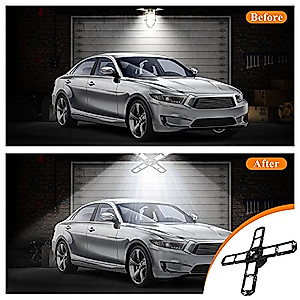 FANCIECC LED Garage Light, 150W 15000LM Garage Ceiling Lights,E26/E27 Base 6500K 8-Leaf Ultra Bright Deformable Panels Shop Lighting,for Workshop,Basement,Warehouse