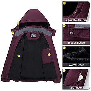 CAMEL CROWN Ski Jackets for Women Winter Snow Coats Warm Mountain Waterproof Female Jacket Hooded Windbreaker Dark Purple S