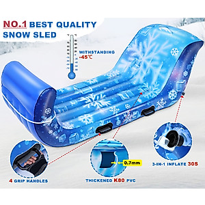 Snow Sled 70'' Giant Snow Tube for Kids Adults with 4 Reinforced Handles, Inflatable Toboggan Sled with Pull Rope Winter Outdoor Gifts for Toddlers Boys Girls Snow Ski Play