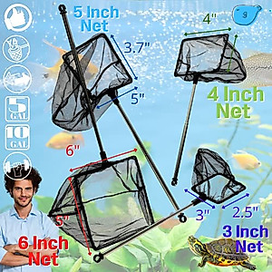 Aquarium Betta Fish Net Protect Delicate Fin, Soft Fine Deep Mesh Scooper w/Sturdy Extendable 7~14 Inch Stainless Steel Long Handle for Shrimp Fish Tank Small Pond & Pool (5 Inch Aquarium net)