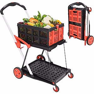 Multi Use Functional Collapsible Carts, Shopping Cart with Storage Crate, Mobile Folding Trolley, Portable Folding Cart, Shopping Cart Folding Trolley for Home, Groceries