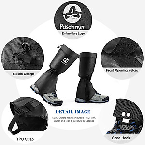 Pasanava Leg Gaiters Waterproof and Adjustable Snow Boot Gaiters One Size for Hiking,Walking,Hunting,Backpacking and Outdoor Climbing for Men and Women (Black)
