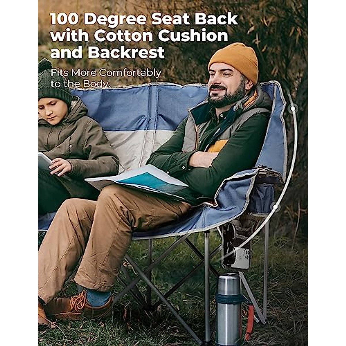 DEERFAMY Foldable Camping Loveseat with Cooler Bag and Cup& Wine Glass Holder,Portable Double Camping Chair for Adults with Padded Seats & Armrests, Heavy Duty Outdoor Loveseat Supports up to 530lbs