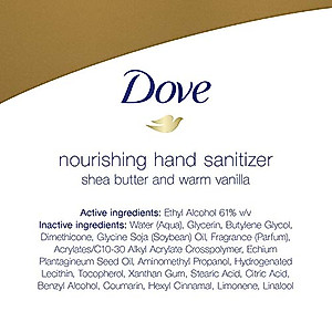 Dove Nourishing Hand Sanitizer 99.99% Effective Against Germs Shea Butter and Warm Vanilla Antibacterial Gel with 61% Alcohol and Lasting Moisturization For Up to 8 Hours, 8 Fl Oz (Pack of 4)