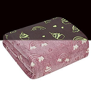Elegant Comfort Glow in The Dark Lightweight Throw Blanket - Ultra Soft, Fuzzy and Cozy Luminous Blanket - All Season Decorative for Kids Throw Blankets, 50 X 60 inches, Pink Rainbow