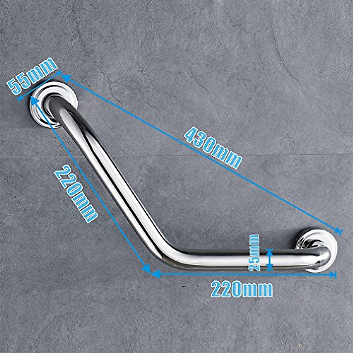 ROVATE Shower Angled Grab Bar, Bathroom Safety 17-Inch Stainless Steel Bathtub Grip, Chrome