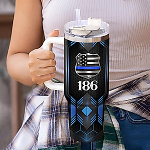 Hyturtle Police Gifts Personalized Thin Blue Line Tumbler US Flag Police Academy Graduation Gifts for Men Cops Officer Retirement Tumblers 40 Oz Tumbler With Lid And Straw