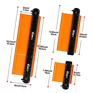 JOREST Connectable Contour Gauge (10+5 Inch), Profile Super Duplicator with Lock, Shape Outline Angle Measuring Tool for Woodworking Flooring, Unique Gift for Father Dad Husband Carpenter, Men Gadgets