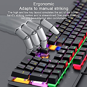 HotTopStar Wired Mechanical Gaming Keyboard, Computer Gaming Keyboards, USB Wired Mechanical LED Keyboard Rainbow Backlit Keyboards Black Axis for PC and Desktop Computer (104 Keys, Black)