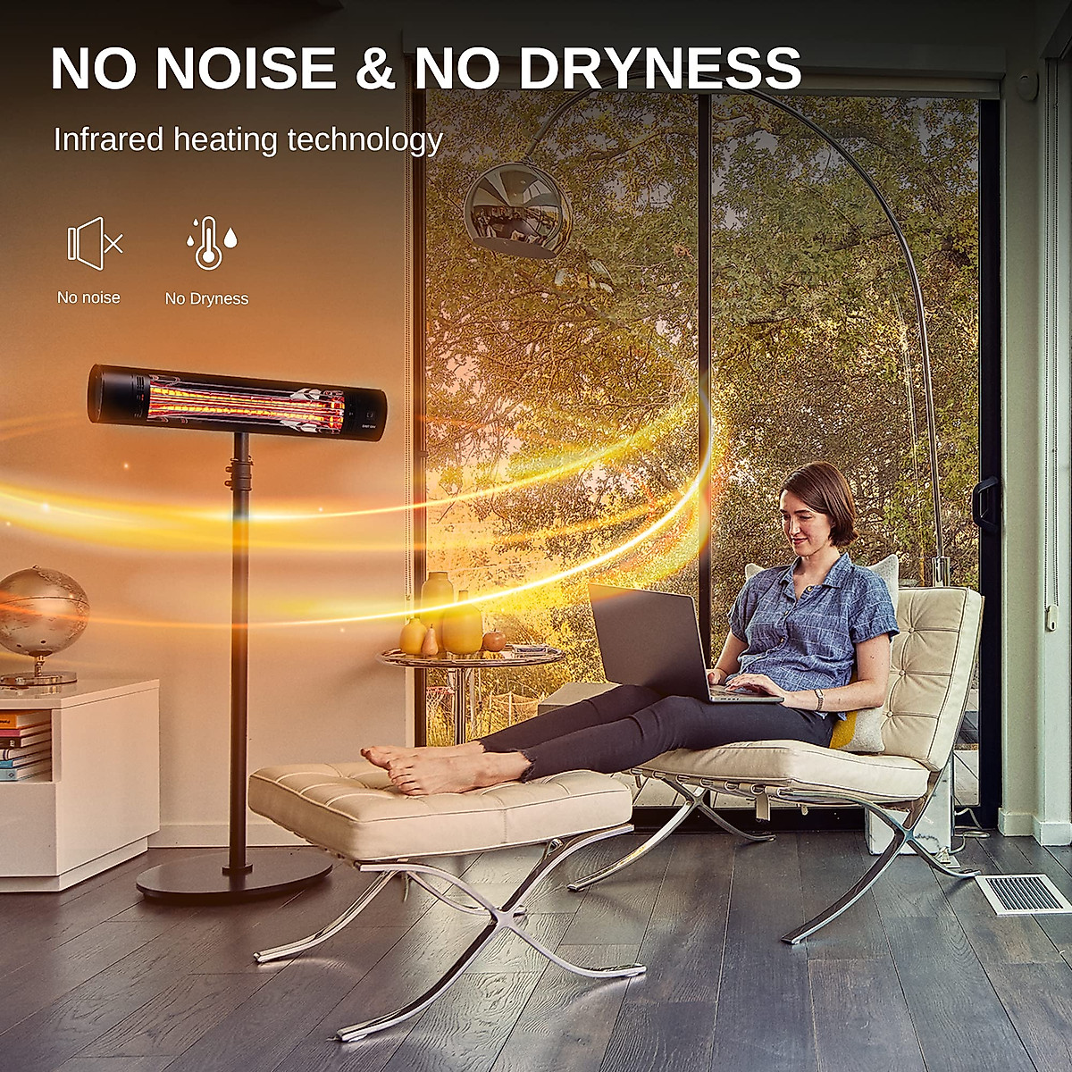 EAST OAK Patio Heater, Wall Mounted & Standing 1500W Outdoor Indoor Infrared Electric Heater with IP65 Waterproof & Dustproof, Tip-over & Overheating Protection, 3 Heat Settings & 24H Timing