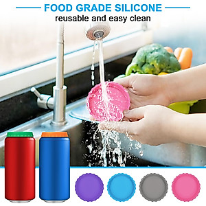 6 Pack Silicone Soda Can Cover Lids, Reusable Soda Can Lids Beer Can Covers Pop Can Covers, BPA Free Silicone Can Cover, Stopper and Protector for Soda, Beer, Beverage, Juice, Coke, Fits Standard Cans