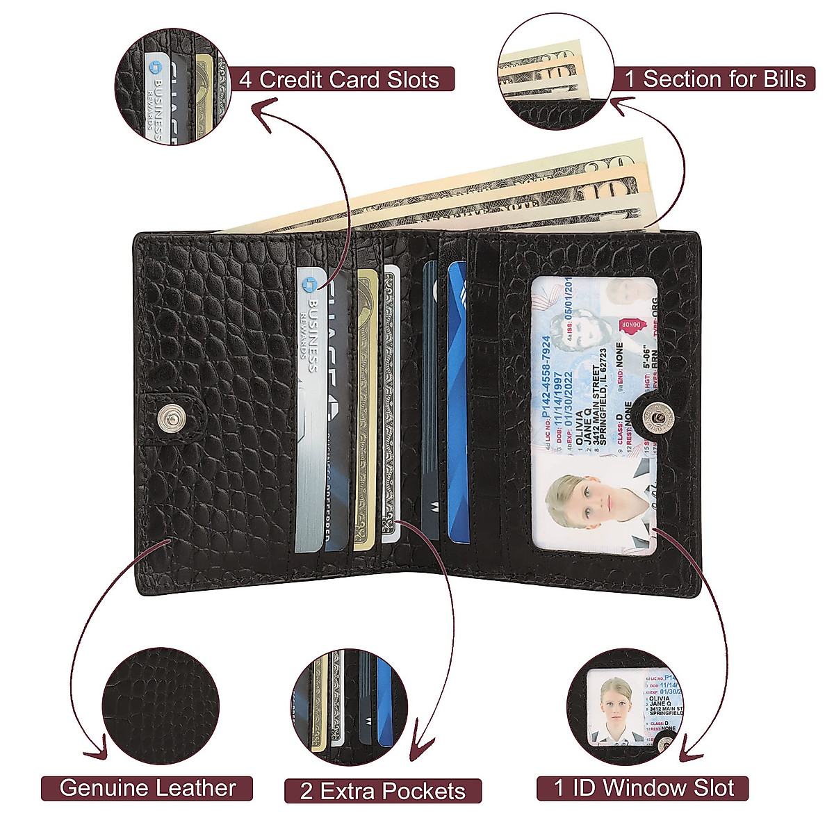 BOTANNER Genuine Leather Womens Wallet RFID Blocking Slim Compact 6 Credit Card Slots 1 ID Window Bills Sections Zipped Section for Coins Secure Button Closure Gift Boxed Red