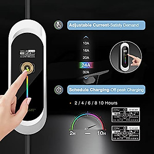 Keruida Level 2 EV Charger 32Amp 240V, Portable EV Charger with NEMA 14-50 Plug SAE J1772 Cable, Home EV Charging Station Adjustable Currents 10A-32A, with EV Charger Holder, Timing Delay