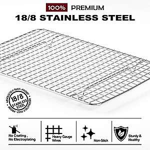 18/8 Stainless Steel, Cooling Rack for Baking with Lifting Handle, 8.5”x 12” Baking Rack, Oven and Dishwasher Safe, Wire Rack for Cooking, Roasting, Grilling, Fits Quarter Sheet Pan