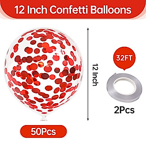 50pcs Red Foil Confetti Balloons,12 inch Latex Balloon with Red Confetti Inside for Birthday Family Party Wedding Party Baby Shower Decoration Supplies