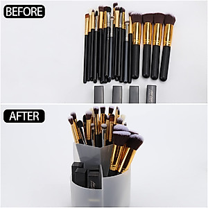 LoveBB 3 Slot Makeup Brush Organizer Holder - Plastic Cosmetics Brushes Pen/Pencil Storage Cup for Vanity Desk Countertops, Clear