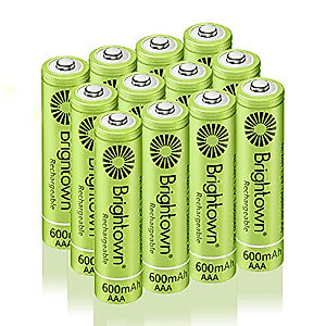 Brightown 12-Pack Rechargeable AAA Batteries, 600mAh Precharged NiMH Triple A Rechargeable Batteries for Solar Lights Household Devices, Recharge up to 1200 Cycles, UL Certified, 1.2V