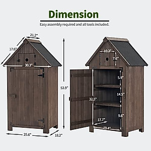 MCombo Outdoor Wood Storage Cabinet, Small Size Garden Cupboard with Door and Shelves, Outside Tools Shed for Patio (30.3"x21.2"x53.9") 0733 (Brown)