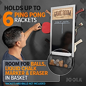JOOLA Game Room Organizer with Ping Pong Paddle Holder, Table Tennis Ball Basket, Scoreboard, and Chalkboard