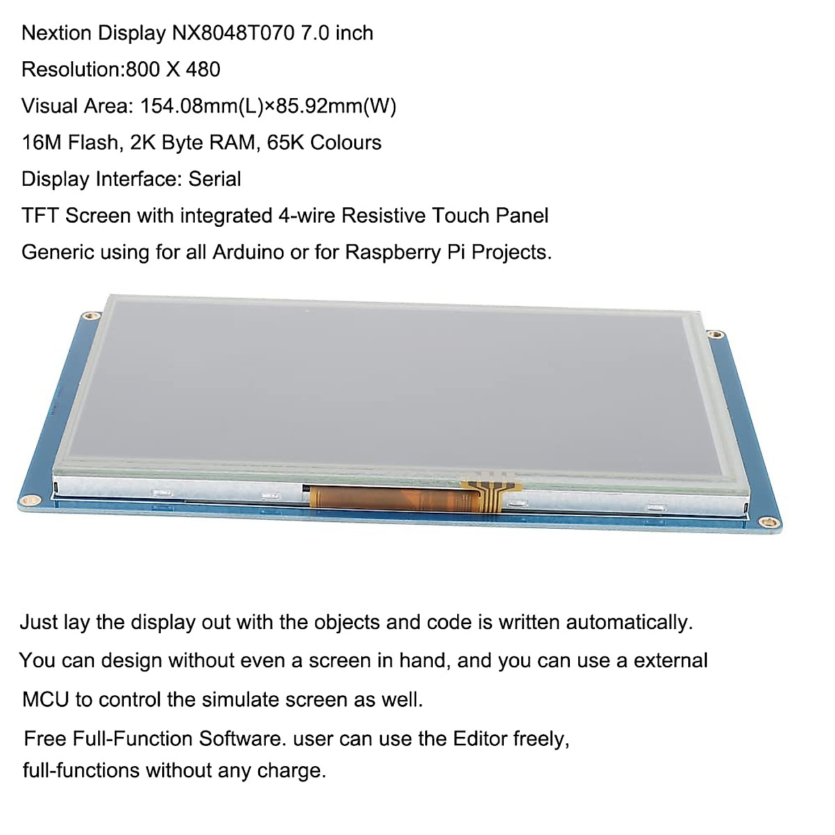 Ferwooh Nextion Basic Display 7.0'' NX8048T070 7.0inch TFT Resistive Touch Screen Panel 800×480 UART HMI Intelligent LCD Display Module