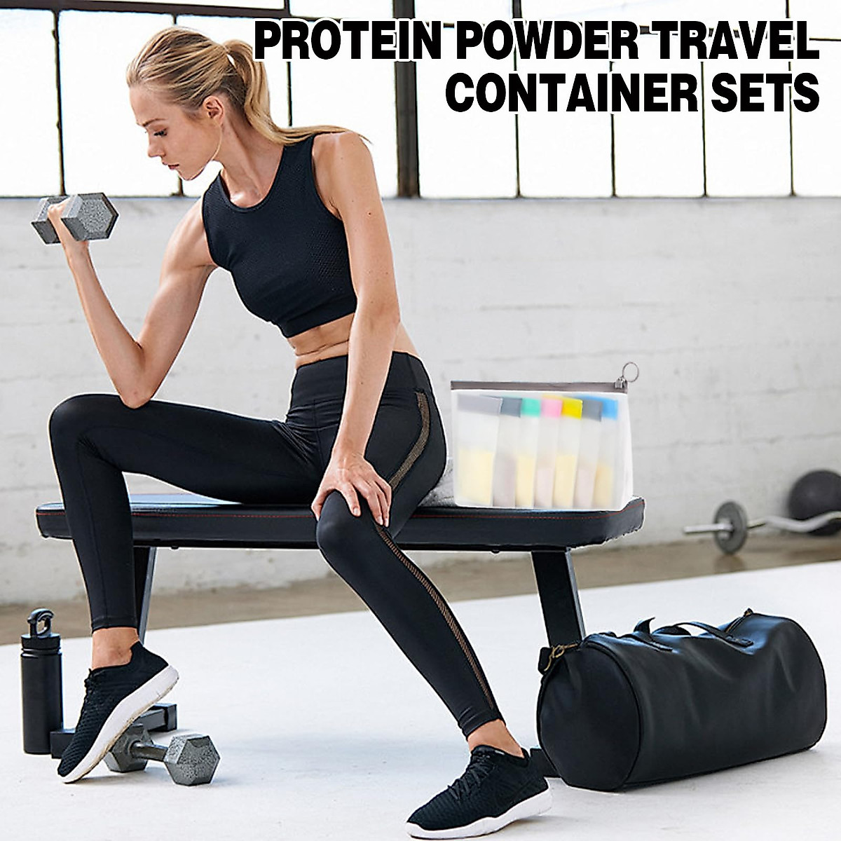 VIVP Protein Powder Travel Container Set Reusable Powder Supplement Container To Go Portable Travel Powder Organizer Zip up Bags with Funnels for Workout, Fitness, Travel, Business Trip