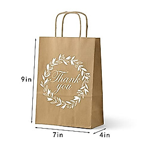 KALEFO 60Pcs Thank You Gift Bags Bulk Wedding Favors with Handle Brown Kfaft Paper Bags for Birthday Graduation Party Supplies Baby Shower Retail Shopping 7 x 4 x 9in
